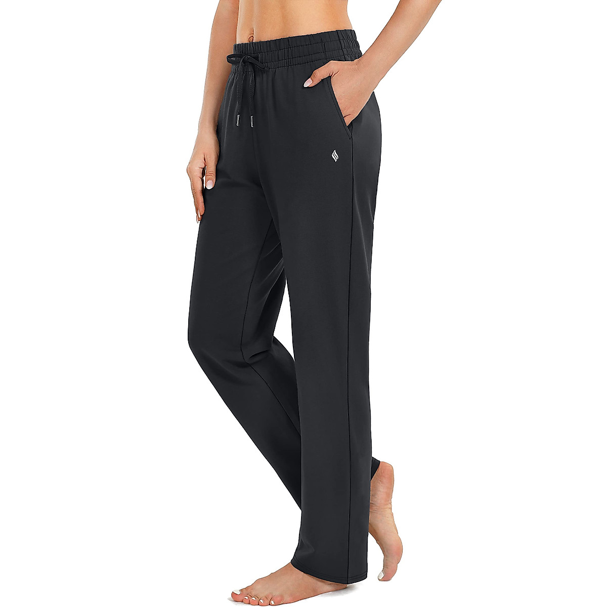 SANTINY Women's Cotton Sweatpants Yoga Lounge Casual Pants Open Bottom Sweat Pants for Women with Pockets (Black_L)
