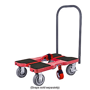 SNAP-LOC 1800 LB Super-Duty Push CART Dolly RED with Steel Frame, 6 inch Casters, Push Bar and Optional E-Strap Attachment