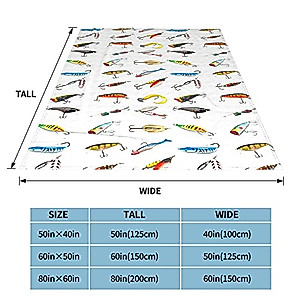 Fishing Bait Flannel Blanket Different Bash Fish Hooks Fishing Lures Hobby Pastime Hooks Throw Blankets for Kids Adults, Super Soft Lightweight Fluffy Sofa Office Fleece Plush Blanket 50"x40"