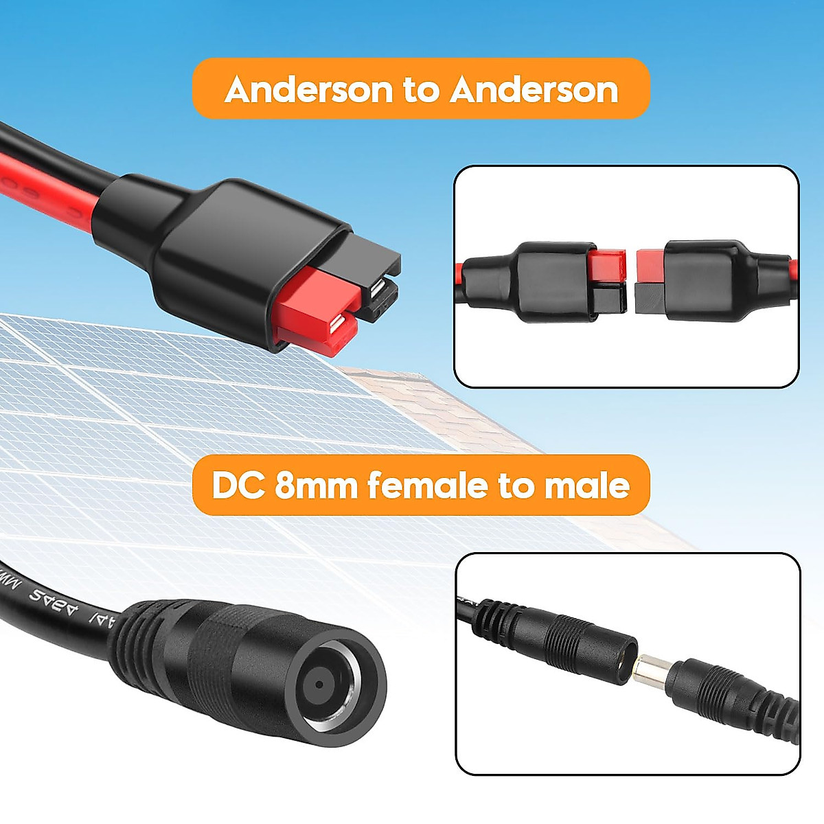 PAEKQ Anderson to DC 8mm Female Adapter Cable 1 to 2 High Power Port to ...