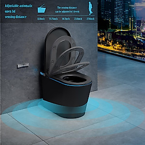 BONSAM Modern Black Smart Toilet with Automatic Open/Close Lid, One Piece Tankless Toilet with Bidet Built In, Heated Seat, Rear Wash, Front Wash, Warm Air Drying, Auto Flushing, Remote Control