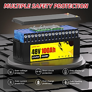 48v 100Ah LiFePO4 Battery Deep Cycle Lithium iron phosphate Rechargeable Battery Built-in BMS Protect Charging and Discharging High Performance for Golf Cart EV RV Solar Energy Storage Battery