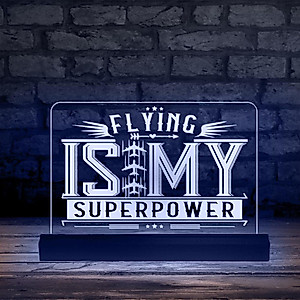 The Geeky Days Flying is My Superpower Optical Illusion Light LED Lamp Aircraft Pilot Custom Desktop Night Lamp with Color Changing USB 3D Beside Lamp Aviator Gift(White)