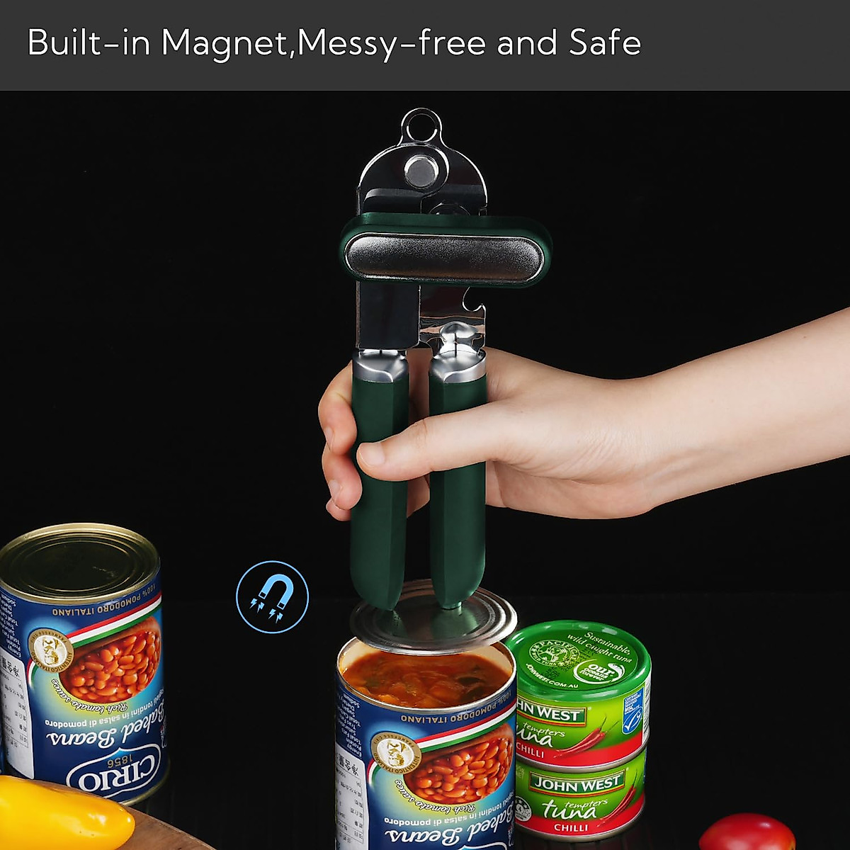 KITCHENDAO Manual Can Opener, Super Sharp Sandvik 12C27 Blade, Handheld Can Opener with Magnet, Smooth Edge Cut, Soft Grip, Oversized Knob for Seniors & Arthritis, Easy to Use, Green