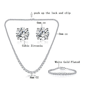 Gemsme 18K White Gold Plated Graduated Round Cubic Zirconia Tennis Necklace/Bracelet/Earrings Sets Pack of 3