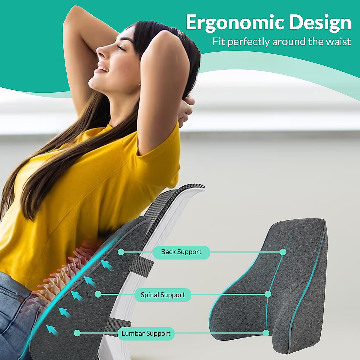 Snailax Heated Lumbar Support Pillow for Office Chair, Back Support Pillow for Car, Adjustable Heat and Vibration, Ergonomic Back Cushion, Improve Posture & Pain, Lower Back Massager,Gifts