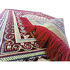 BAYKUL Muslim Prayer Rug-Islamic Turkish Velvet Rugs-Great Ramadan Gifts-Janamaz Prayer Mat Women Men-Islam Carpet-Portable Muslims Mats-Praying Rugs Islam-Sajadah-Gift Prayer Beads 99(Claret Red)