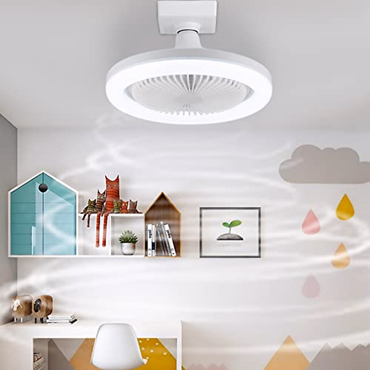 Gosuguu Modern Ceiling Fan with Lights- Enclosed Low Profile Fan Light Hidden Electric Quiet Fan with LED Light for Bedroom, Kitchen, Living Room W