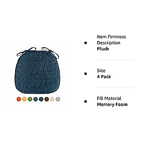 CFMZ Chair Pads for Dining Chairs Set of 4 with Ties, Seat Cushions for Kitchen Chairs Farmhouse, Dining Room Chair Cushions Non Slip, Thick Washable Chair Cushion Pads Blue