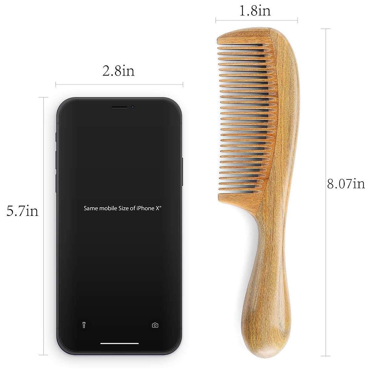Onedor Natural Handmade Green Sandalwood Wide Tooth & Fine Tooth Wooden Comb Set, Natural Sandalwood scent for Beautiful Hairs. None-Tangled Hair & Anti-Static by nature