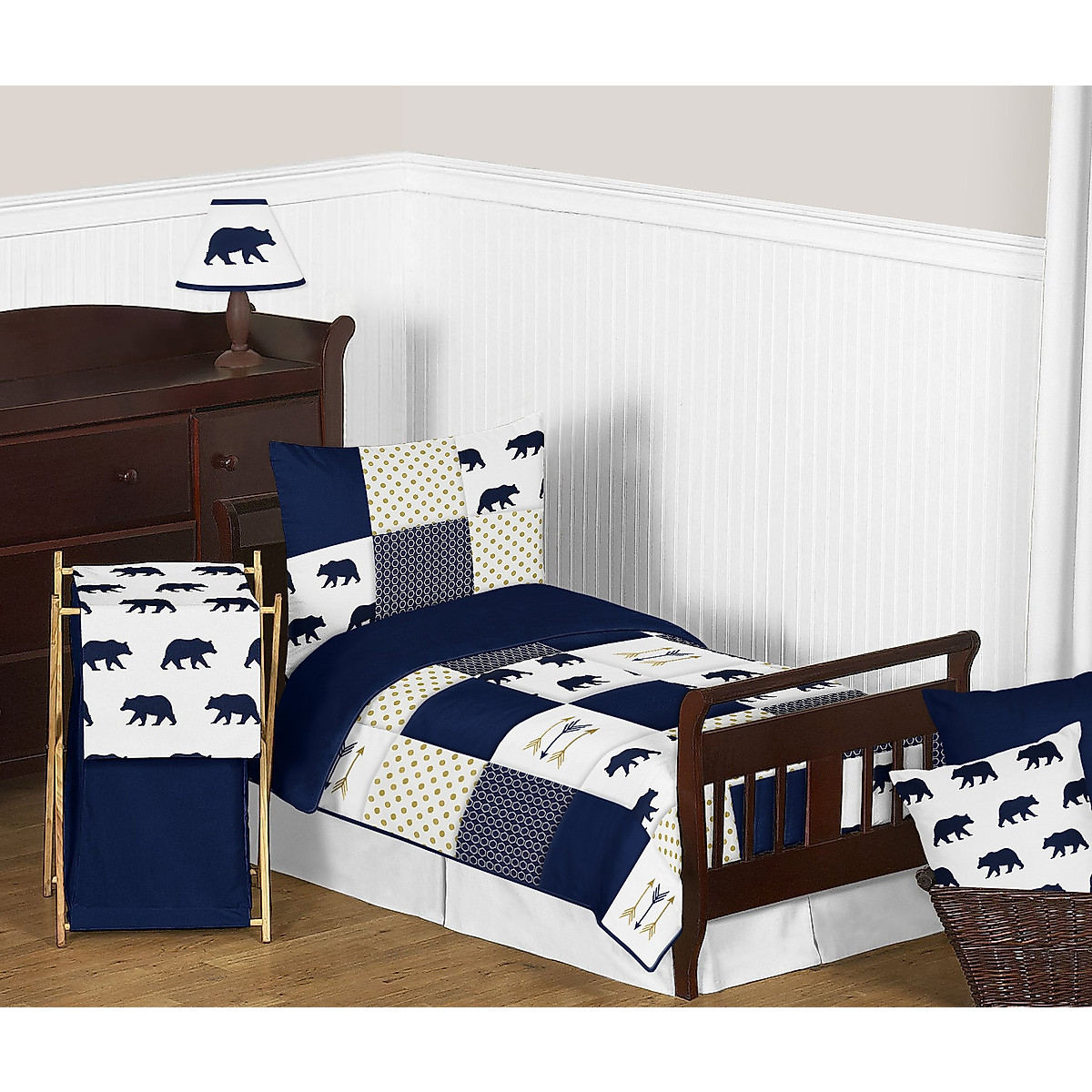 Sweet Jojo Designs Woodland Bear Boy Baby Playmat Tummy Time Infant Play Mat - Navy Blue and White