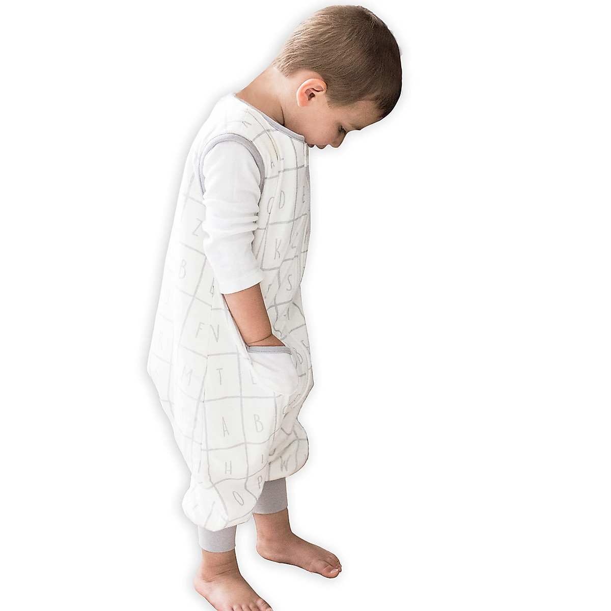 Tealbee DREAMSUIT: Toddler Sleep Sack with Feet 12-18 Months, 18-24 Months - 1.2 TOG Four Season Baby Wearable Blanket for Walkers - Bamboo, Organic Cotton Sleeping Bag (12m-2T) - Alphabet