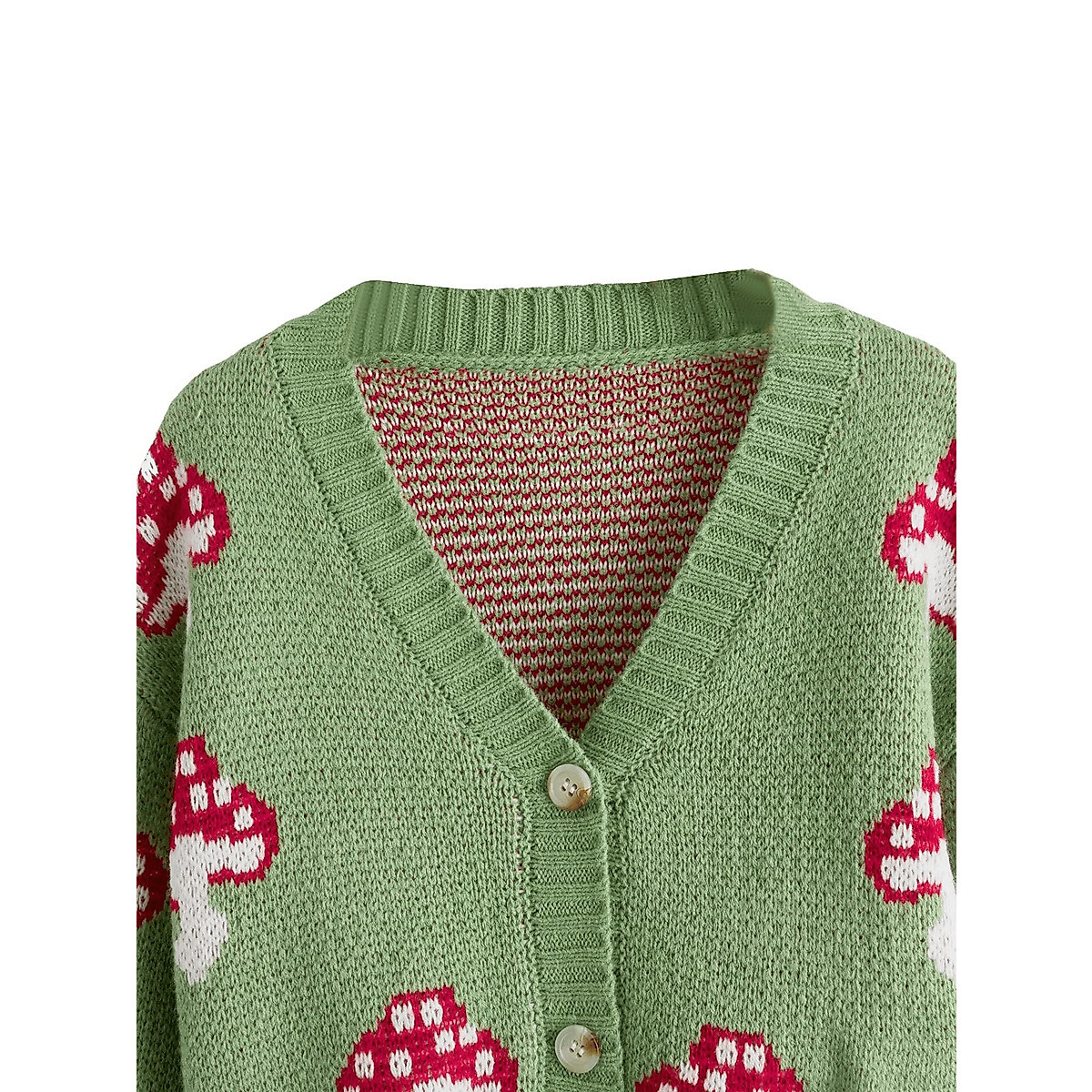 SweatyRocks Girl's Cute Graphic Print V Neck Sweater Button Down Knitted Cardigan Top Green 11-12Y