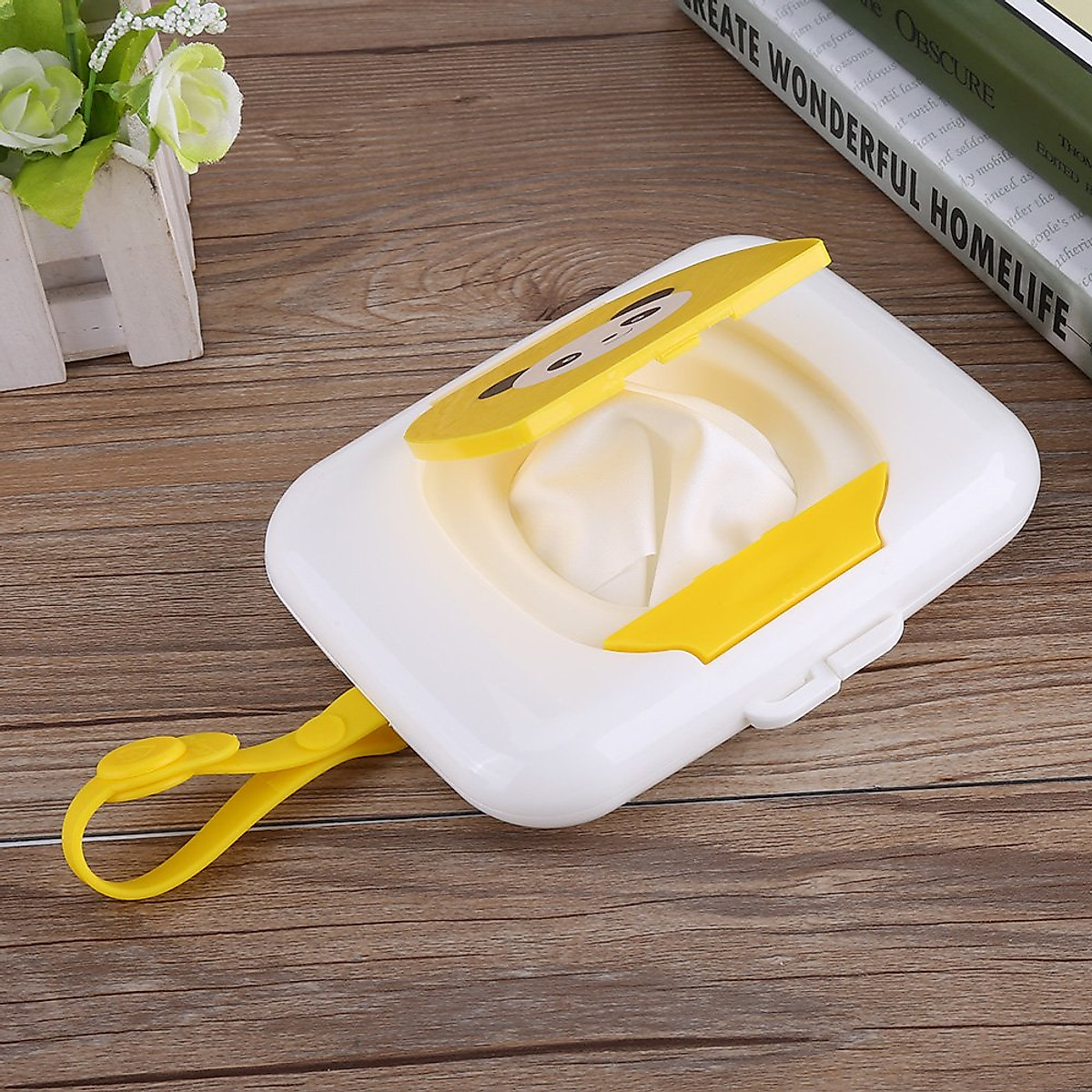 Wet Wipes Storage Box, Baby Wipe Holder Portable Wipes Dispenser Baby Wipes Travel Container for Bathroom Outdoor Use (White&Yellow)