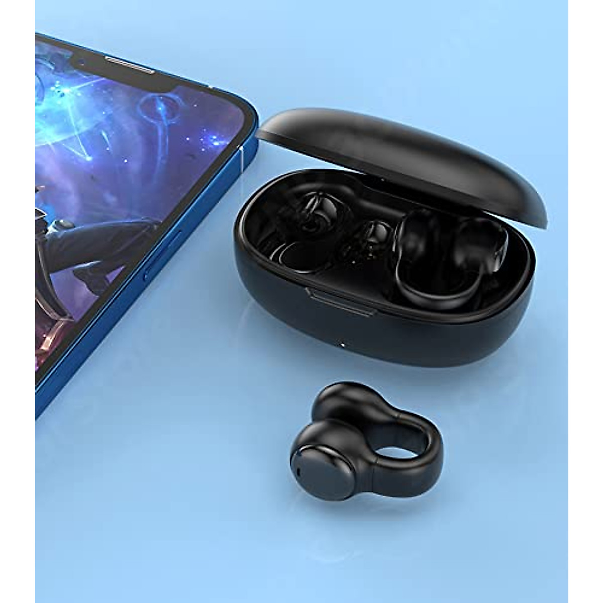 TWS Bluetooth 5.3 Earphones Wireless Headphones Ear Hook HiFi Stereo with Mic Sports Waterproof Headsets Earbuds Noise Reduction (White)