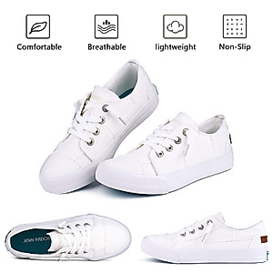 JENN ARDOR Fashion Slip On Sneakers for Women Classic Low Top Canvas Shoes No-tie Adjustable Lace Up Flats Women Summer Shoes Breathable Comfortable Casual Sneakers for Women Walking