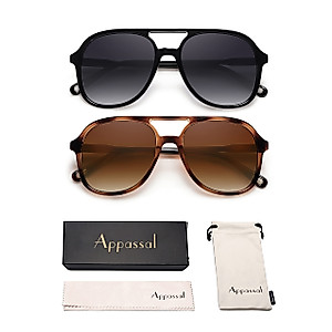 Appassal Retro Polarized Aviator Sunglasses Womens Men Vintage Double Bridge Square Sun Glasses AP3606, Black/Grey & Tortoise/Brown