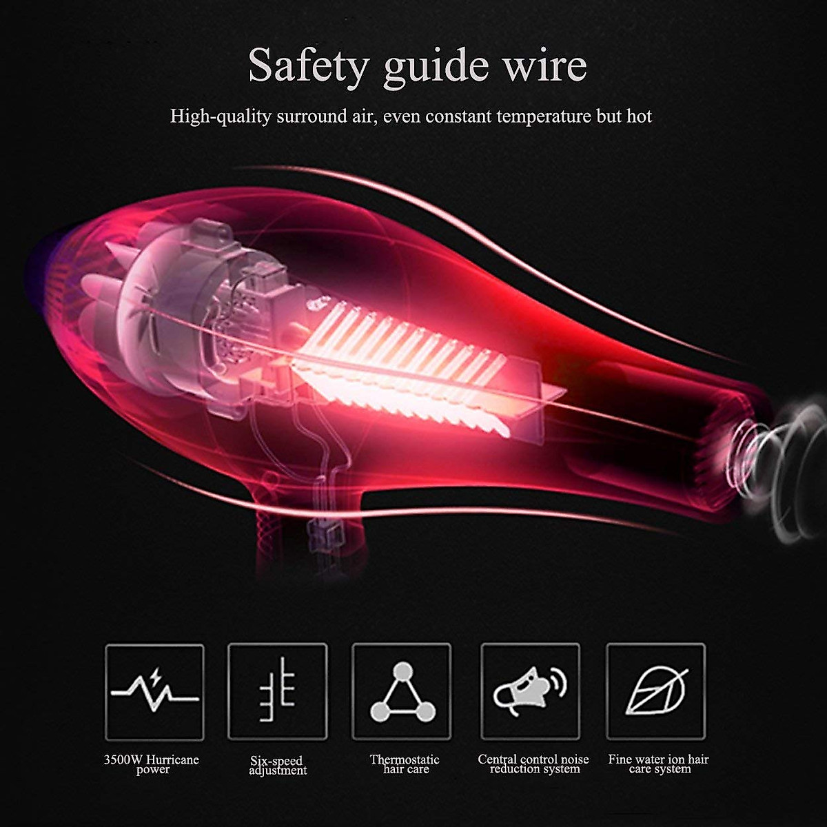 Hair Dryer Professional Blow Dryer Negative Ions 3500W Powerful Fast Drying Low Noise Long Cord Quick Dryer with Nozzle and Diffuser Hair Blow Dryer with 2 Speed and 3 Heat Settings (Purple-2)