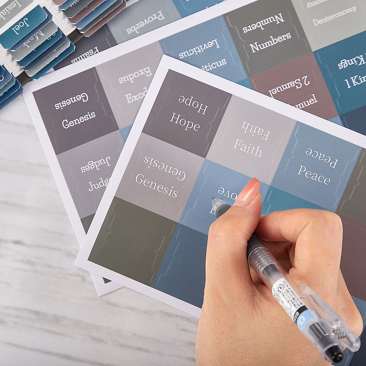 Earthy Blue Bible Tabs for Women and Men, Large Print Laminated Bible Tabs, Easy to Read, Easy to Apply, Bible Journaling Tabs