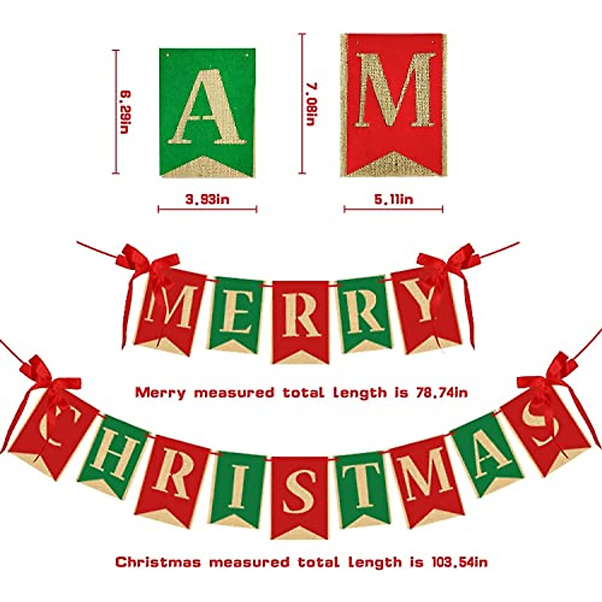 ZKC Merry Christmas Burlap Banner Home Garden-Xmas Bunting Decoration Indoor Outdoor Fireplace Wall Tree (Mix)