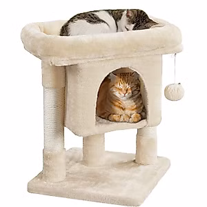 Yaheetech 23.5in Cat Tree Tower, Cat Condo with Sisal-Covered Scratching Posts, Cat House Activity Center Furniture for Kittens, Cats and Pets - Beige