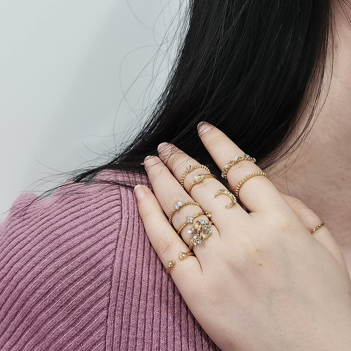 Sgoeths 10 Pcs Gold Knuckle Rings Set For Women Dainty Stack Gold Midi Rings Set Simple Carved Stackable Ring for Girls (10 Pcs Finger Rings)