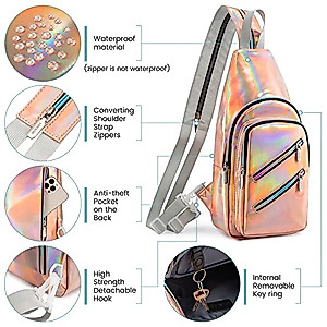 LOVEVOOK Holographic Sling Bag for Women, Laser Reflective Sling Backpack Small Crossbody Bag Shoulder&Chest Daypack