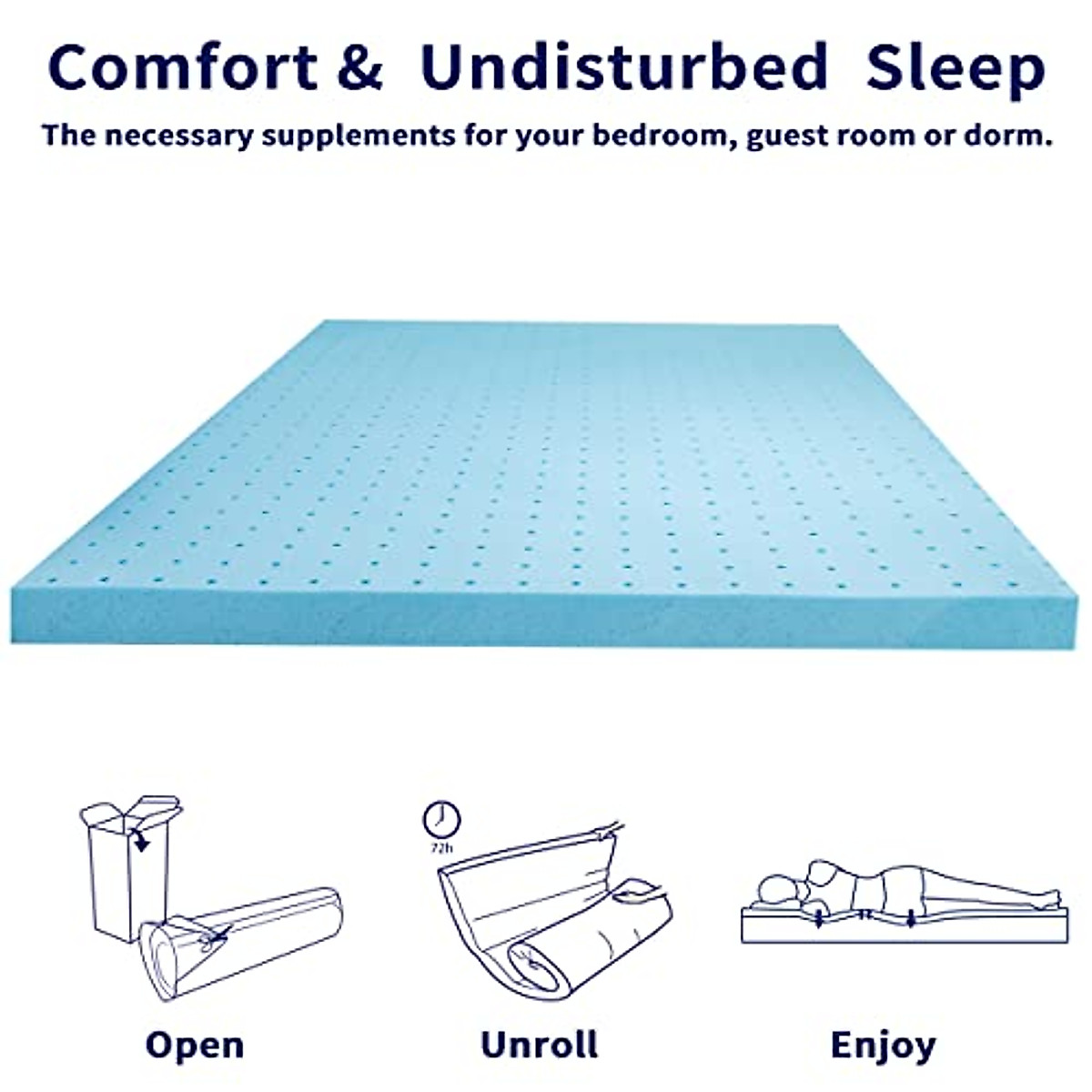 subrtex 3 Inch Memory Foam Mattress Topper Ventilated Gel Infused Bed Foam Topper, CertiPUR-US Certified, Twin, Blue