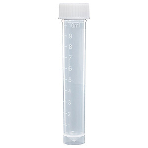 Globe Scientific 6102S Polypropylene Molded Graduations Conical Bottom Self Standing Transport Tubes with Attached White Polyethylene Screw Cap, Sterile, 10ml Capacity, Pack of 500
