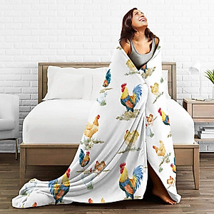 Chicken Rooster Blanket, Rustic Soft Warm Bed Bedding Throw Blankets Girls Boys Gifts for Couch Bedroom Sofa Office, All Season Cozy Flannel Plush Blanket for Kids Adults, 50"X40"