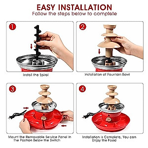 Chocolate Fountain, 3-Tier Mini Chocolate Fountain Machine with 4PCS Forks and Removal Serving Tray, Stainless Steel Electric Chocolate Fondue Fountain for Nacho Cheese, BBQ Sauce, Syrup, Ranch, Liqueurs 20-OZ