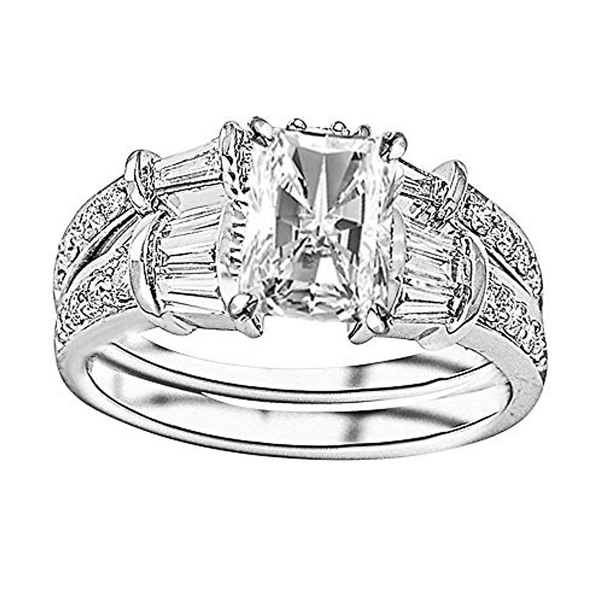 2.75 Ctw 14K White Gold Baguette Round GIA Certified Diamond Engagement Ring Wedding Bridal Band Set Radiant Shape (2 Ct G Color SI2 Clarity Center Stone)