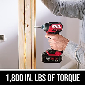 Skil PWRCORE 20 Brushless 20V 1/4 in. Hex Compact Impact Driver Kit with 3-Speed & Halo Light & One-Handed Collet Includes 2.0Ah Battery and Charger- ID6739B-10