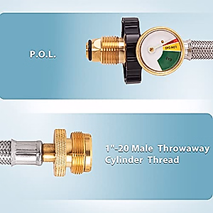 SHINESTAR 5FT Propane Adapter Hose with Gauge for Coleman Camping Stove, Mr. Heater Buddy Heater, and Other Portable Propane Appliances, POL Connection
