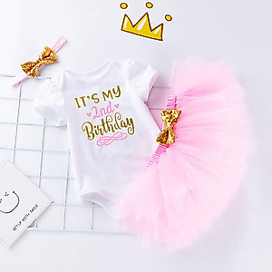 2nd Birthday Outfit Girls Two Year Old Birthday Shirt with Skirt (Pink 2nd,2 T)