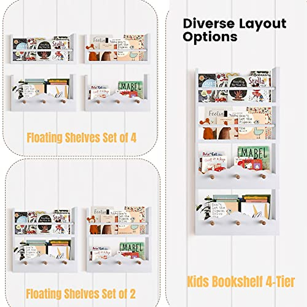 COMAX Nursery Floating Book Shelves Wall Bookshelf for Kids, Wall Book ...
