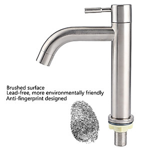 G1/2 Brushed Faucet, Stainless Steel Single Cold Faucet Wash Basin Water Tap Wrench Type Bathroom Faucet for Home Kitchen Bathroom Accessory (Cylinder Single Cold Faucet)