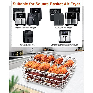 Air Fryer Rack for Instant Vortex COSORI NUWAVE Air Fryer Oven- 304 Stainless Steel Three Stackable Dehydrator Rack Toast Rack Stand Accessories