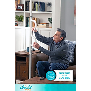 Stander Wonder Pole, Security Pole and Curve Grab Bar, Tension Mounted Floor to Ceiling Transfer Pole for Seniors, Elderly Adults, Bathroom Safety Assist and Stability Rail, Black