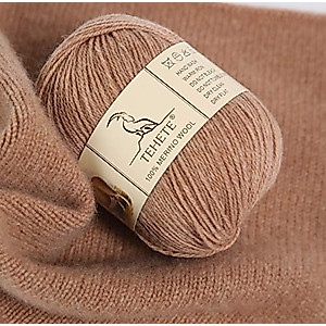 TEHETE 100% Merino Wool Yarn for Knitting 3-Ply Luxury Warm Soft Lightweight Crochet Yarn (Khaki)