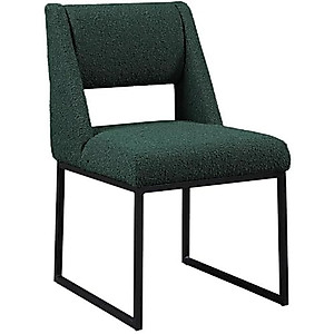 Meridian Furniture 839Green-C Jayce Collection Modern | Contemporary Dining Chair with Rich Green Boucle Fabric, Matte Black Iron Base, 19" W x 22.5" D x 33" H, Green, Set of 2