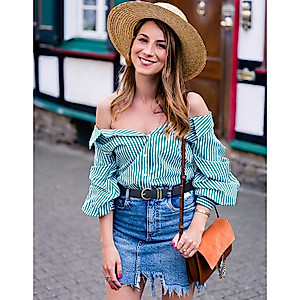 WHIPPY Women Leather Belt Fashion Design belt Gold Buckle Ladies Belt for Jeans Pants Dresses Navy Blue M