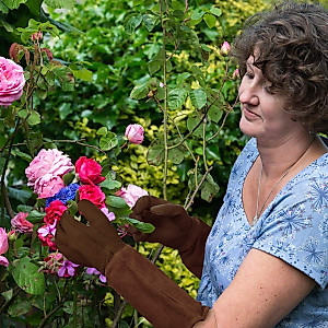 Rose Pruning Gloves for Men and Women. Thorn Proof Goatskin Leather Gardening Gloves with Long Sheepskin Gauntlet to Protect Your Arms Until The Elbow