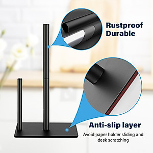 Paper Towel Holder Countertop, Kitchen Paper Towels Holder Stand, Black Paper Towel Holder Stand, Kitchen Towel Holder for Large Size Rolls by Batoto (Black)