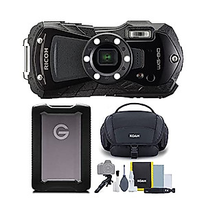 Ricoh WG-80 Digital Camera (Black) Bundle with 5 TB Portable Hard Drive, Gadget Bag with Accessory and Cleaning Kit (3 Items)