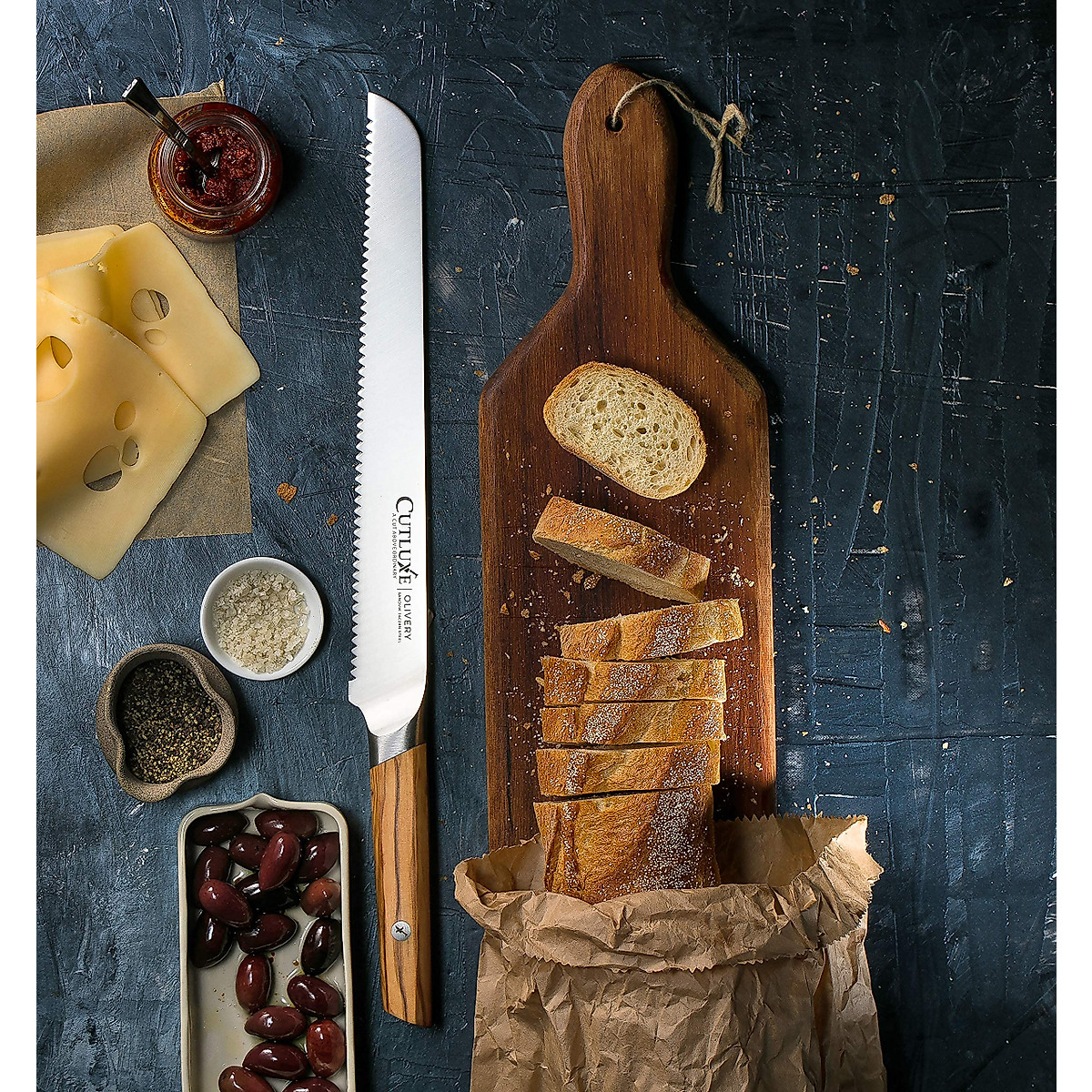 CUTLUXE Bread Knife – 10" Serrated Kitchen Knife – Olive Wood Handle – Full Tang – Olivery Series