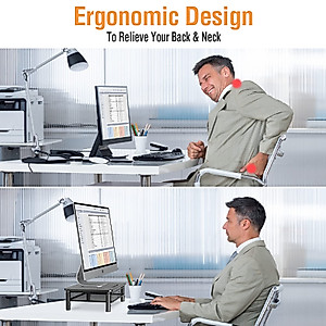 ELIVED Monitor Stand Riser, Metal Desk Laptop Stand with Organizer Drawer, Desktop Organizer for Computer, Laptop, Printer, Black