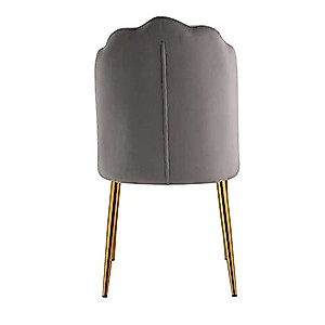 Iconic Home Chelsea Dining Side Chair Vertical Channel Quilted Velvet Upholstered Crown Top Back and Seat Solid Gold Tone Metal Legs (Set of 2) Modern Contemporary, Grey
