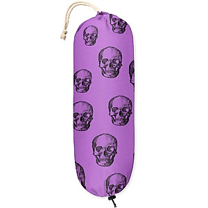 Skull Purple Plastic Bag Holder Cute Wall Mount Plastic Bag Organizer Reusable Large Grocery Bag Storage Dispenser for Home Kitchen Travelling 22"x9"