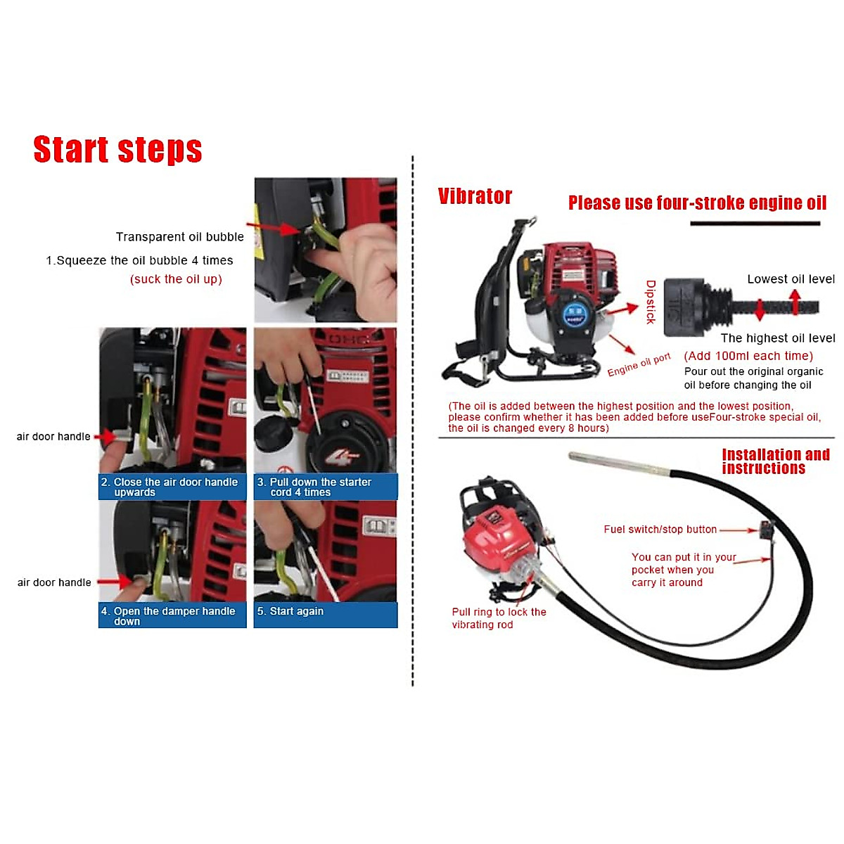 1.4HP Concrete Vibrator 38.7CC Single Cylinder Backpack Vibrator Portable Insertion Vibrator Air Bubbles Level Remover Construction Tool for Construction Sites